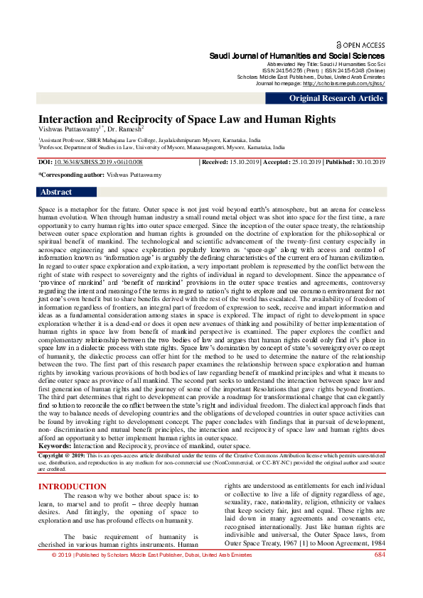 (PDF) Interaction and Reciprocity of Space Law and Human Rights
