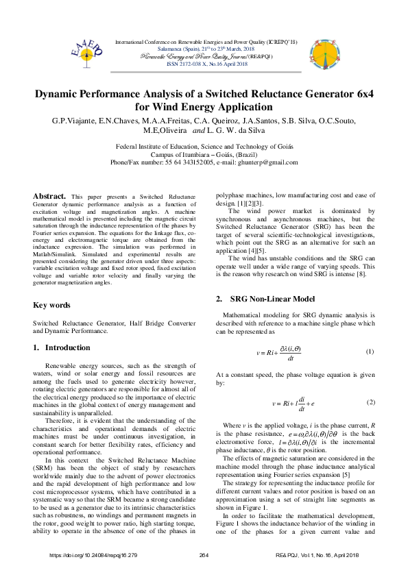 Pdf Dynamic Performance Analysis Of A Switched Reluctance Generator 6x4 For Wind Energy