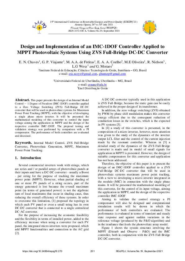 (PDF) Design and Implementation of an IMC-1DOF Controller Applied to MPPT Photovoltaic Systems ...