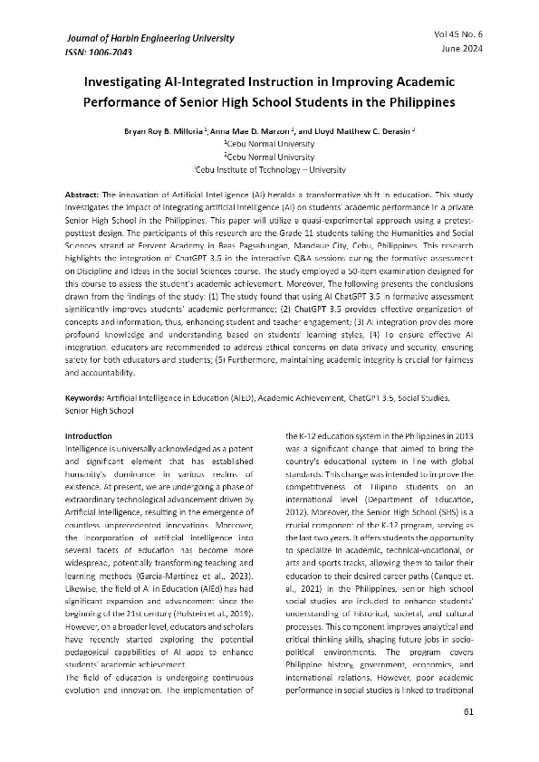 (PDF) Investigating AI-Integrated Instruction in Improving Academic Performance of Senior High ...