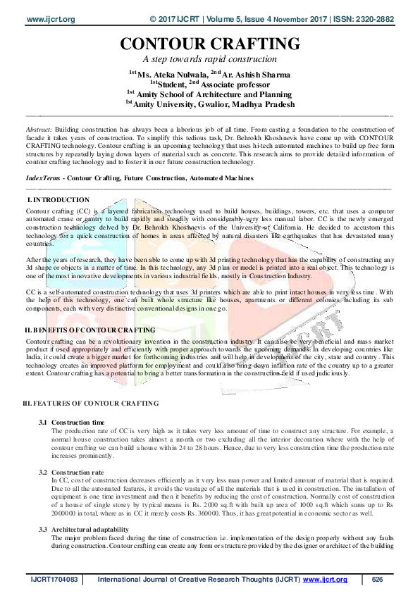 (PDF) Contour Crafting a Step Towards Rapid Construction | Ms. Ateka ...