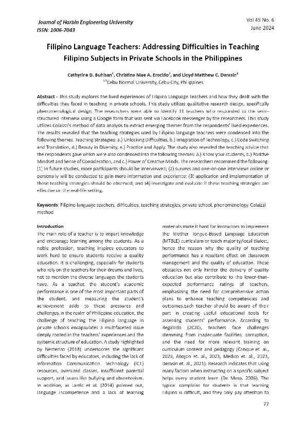 (PDF) Filipino Language Teachers: Addressing Difficulties in Teaching ...