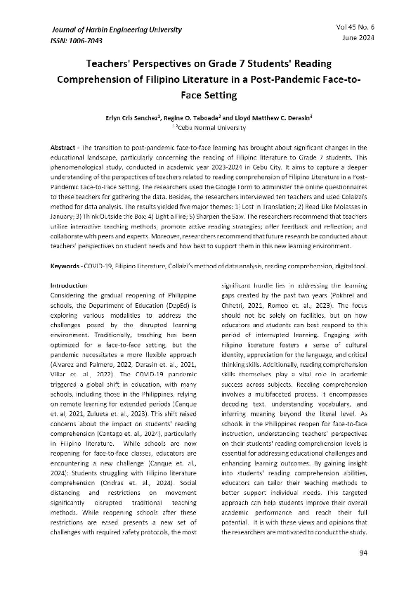 (PDF) Teachers' Perspectives on Grade 7 Students' Reading Comprehension of Filipino Literature ...