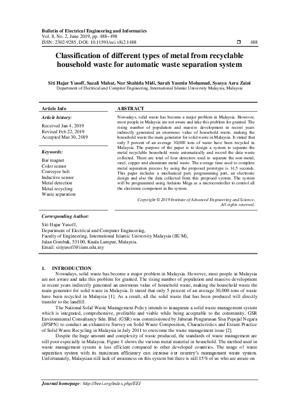 (PDF) Classification of different types of metal from recyclable ...