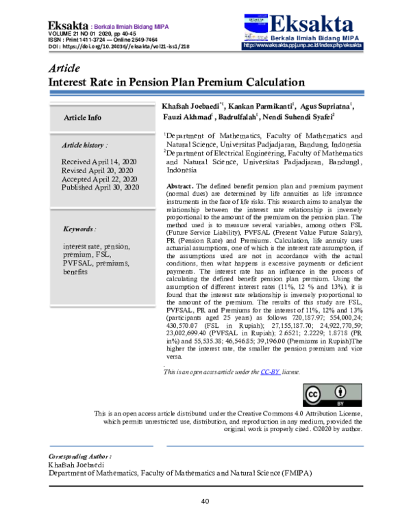 (PDF) Interest Rate in Pension Plan Premium Calculation
