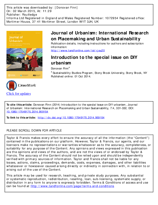 (PDF) Introduction to the special issue on DIY urbanism