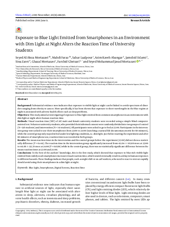(PDF) Exposure to Blue Light Emitted from Smartphones in an Environment ...