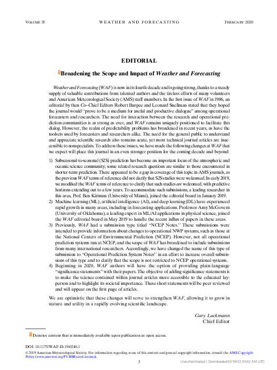 (PDF) Broadening the Scope and Impact of Weather and Forecasting | Gary ...