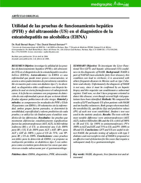 (PDF) Utilidad de las pruebas de funcionamiento hepático (PFH) y del ...