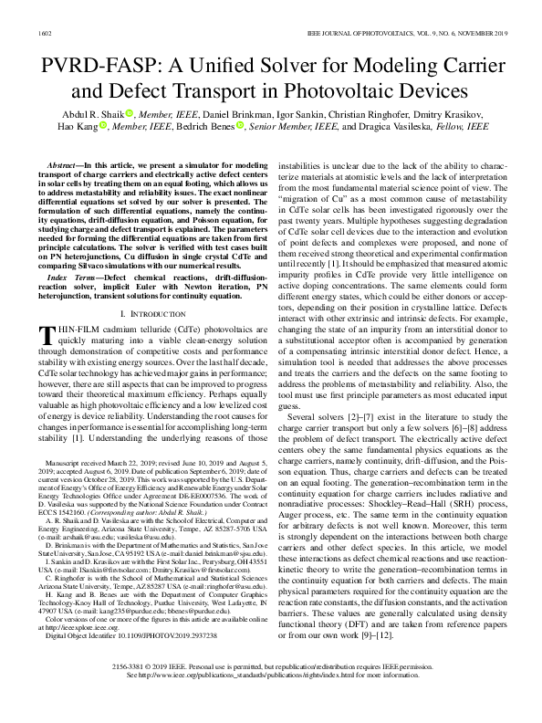 (PDF) PVRD-FASP: A Unified Solver for Modeling Carrier and Defect ...
