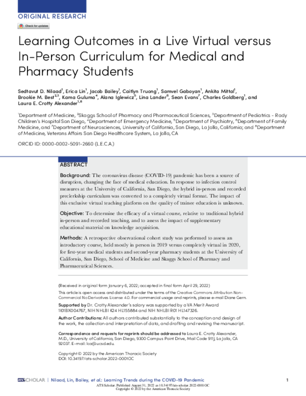 (PDF) Learning Outcomes in a Live Virtual versus In-Person Curriculum ...