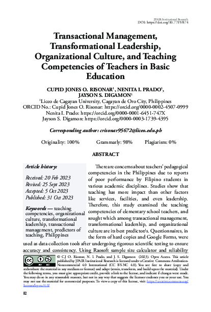 (PDF) Transactional Management, Transformational Leadership ...