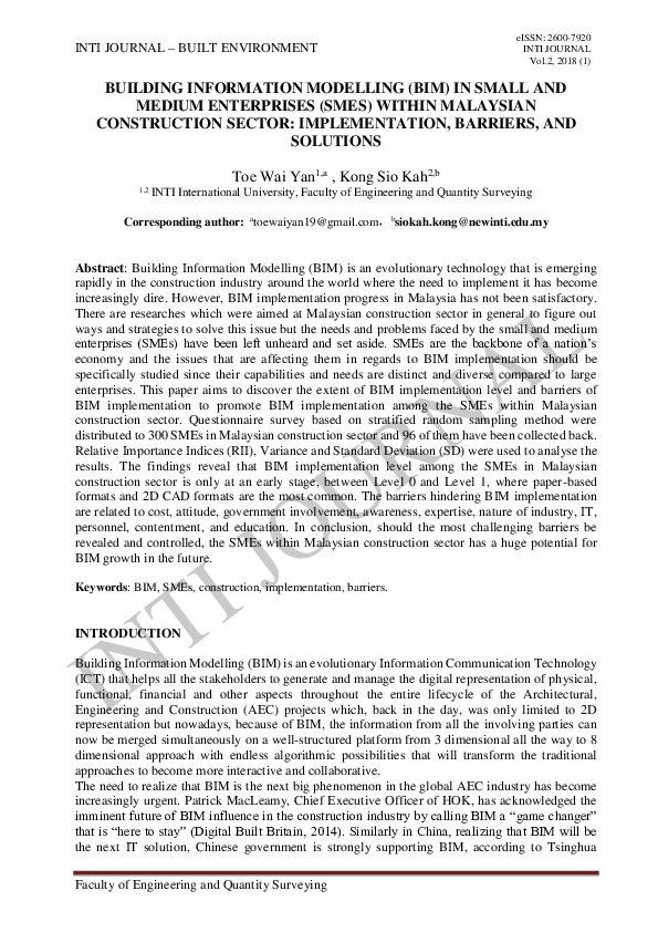 (PDF) Building Information Modelling (Bim) in Small and Medium Enterprises (Smes) Within ...