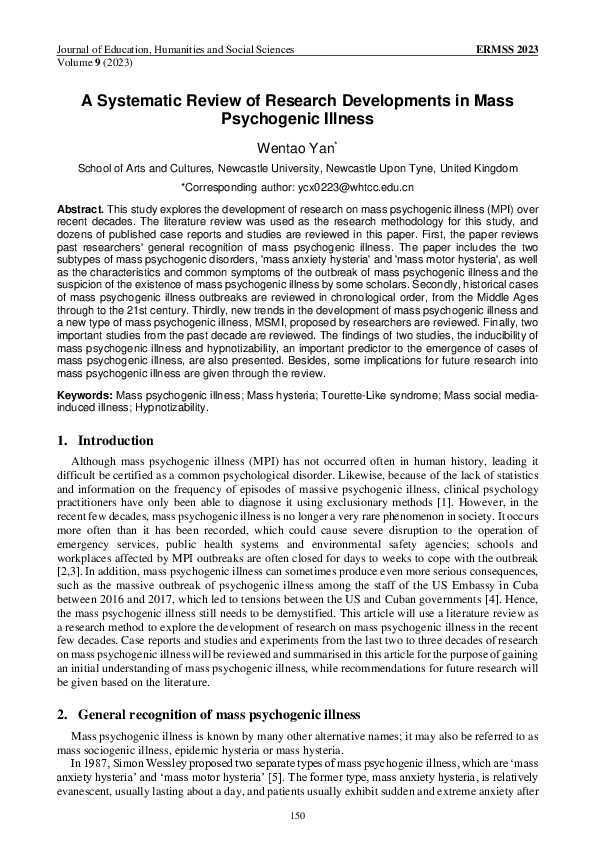 (PDF) A Systematic Review of Research Developments in Mass Psychogenic ...