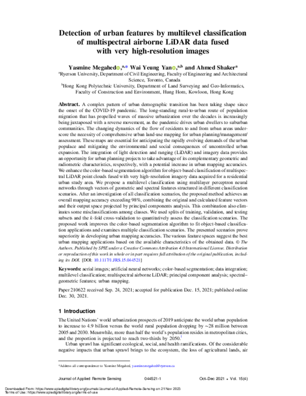 (PDF) Detection of urban features by multilevel classification of multispectral airborne LiDAR ...