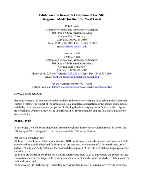 (PDF) Validation and Research Utilization of the NRL Regional Model for ...