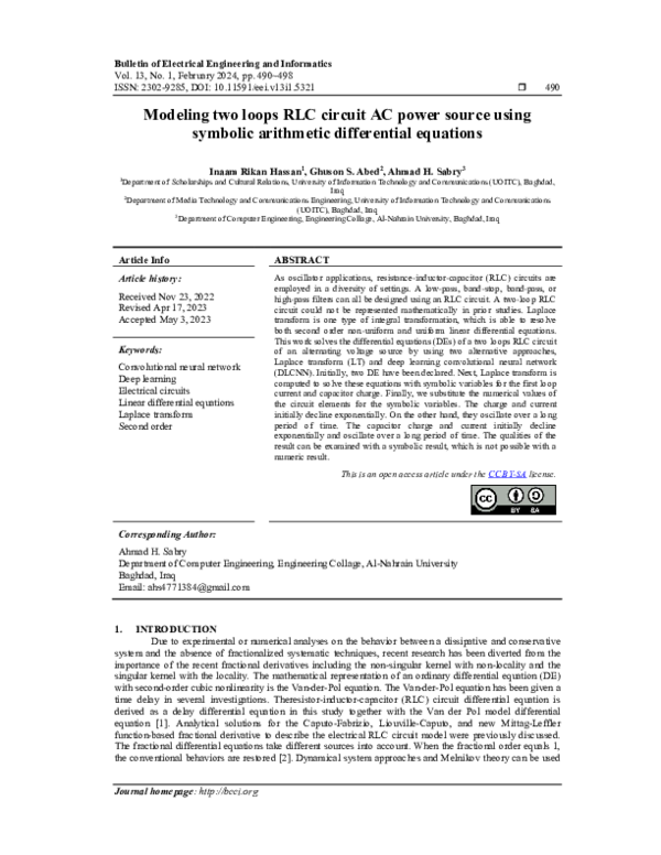 (PDF) Modeling two loops RLC circuit AC power source using symbolic arithmetic differential ...