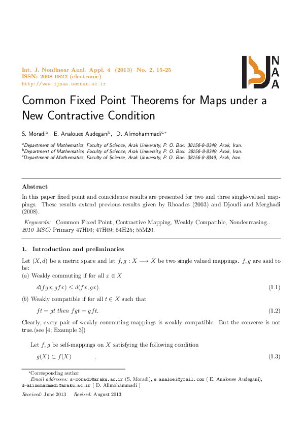 (PDF) Common fixed point theorems for maps under a new contractive condition