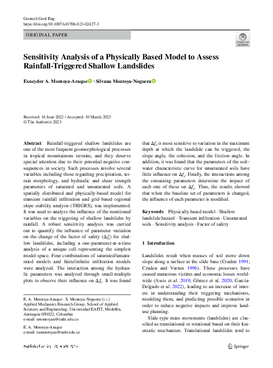 (PDF) Sensitivity Analysis of a Physically Based Model to Assess Rainfall-Triggered Shallow ...