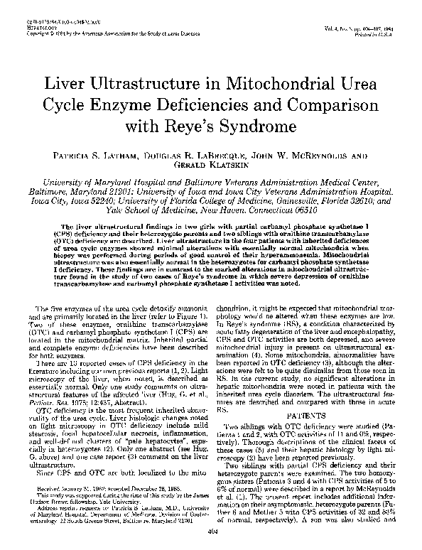 (PDF) Liver Ultrastructure in Mitochondrial Urea Cycle Enzyme ...