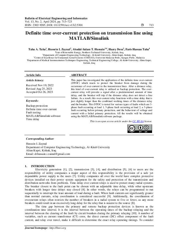 (PDF) Definite time over-current protection on transmission line using MATLAB/Simulink