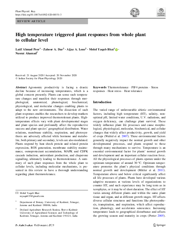 (PDF) High temperature triggered plant responses from whole plant to ...