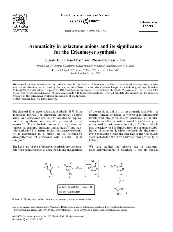 (PDF) Aromaticity in azlactone anions and its significance for the ...
