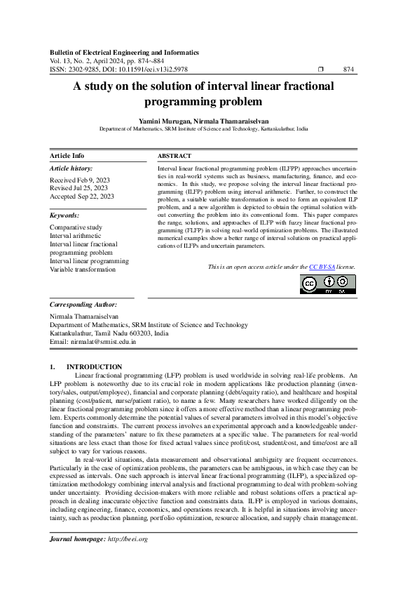(PDF) A study on the solution of interval linear fractional programming problem