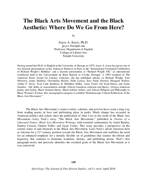 (PDF) The Black Arts Movement and the Black Aesthetic: Where Do We Go ...