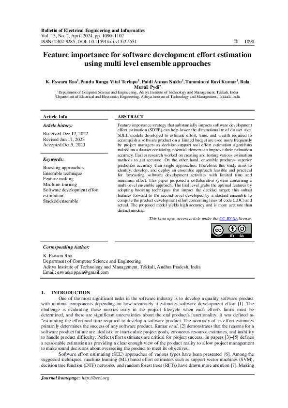 Pdf Feature Importance For Software Development Effort Estimation Using Multi Level Ensemble