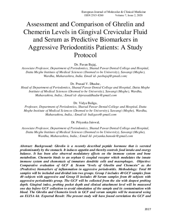 (PDF) Assessment and Comparison of Ghrelin and Chemerin Levels in ...