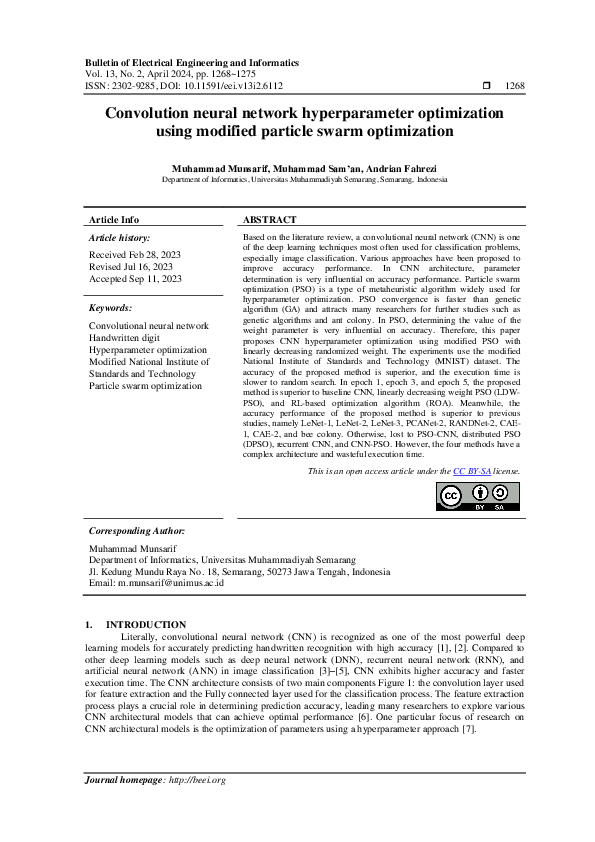 (PDF) Hyperparameter Optimization for CNNs via PSO