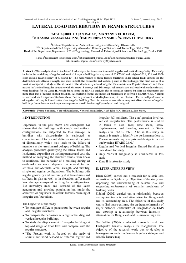 (PDF) LATERAL LOAD DISTRIBUTION IN FRAME STRUCTURES