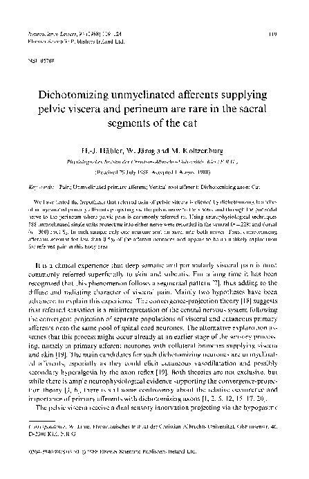 (PDF) Dichotomizing unmyelinated afferents supplying pelvic viscera and ...