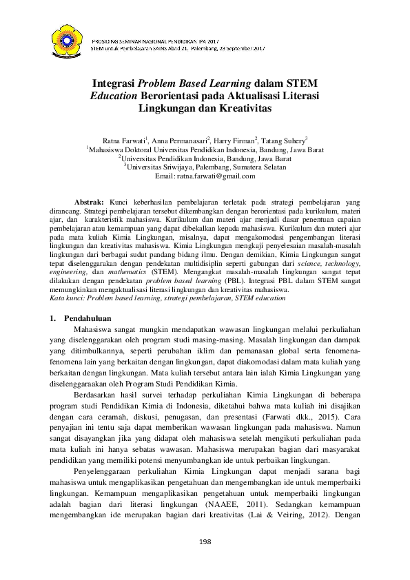 (PDF) Integrasi Problem Based Learning dalam STEM Education Berorientasi pada Aktualisasi ...