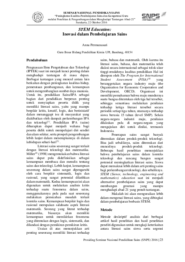 (PDF) STEM Education: Inovasi dalam Pembelajaran Sains