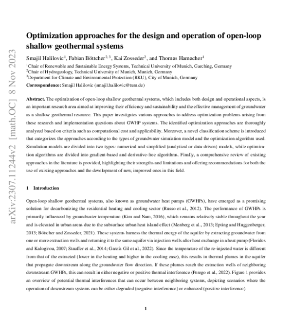 Pdf Optimization Approaches For The Design And Operation Of Open Loop Shallow Geothermal Systems