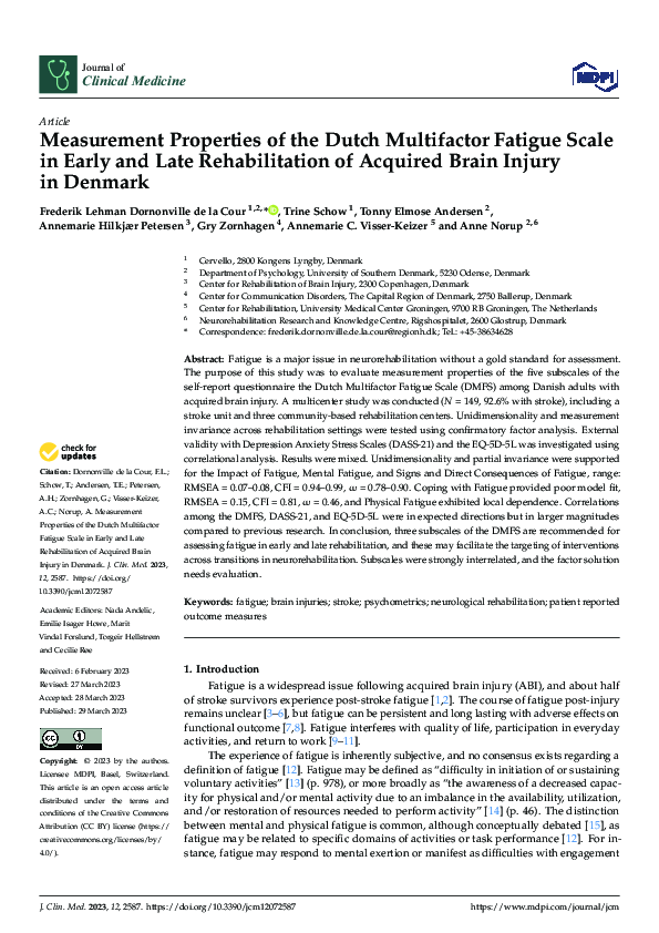 (PDF) Measurement Properties of the Dutch Multifactor Fatigue Scale in ...