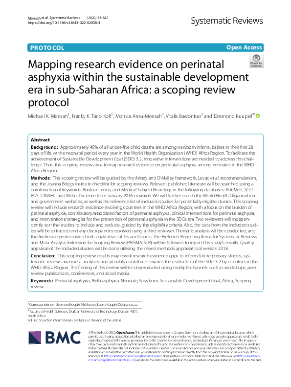 (PDF) Mapping research evidence on perinatal asphyxia within the sustainable development era in ...