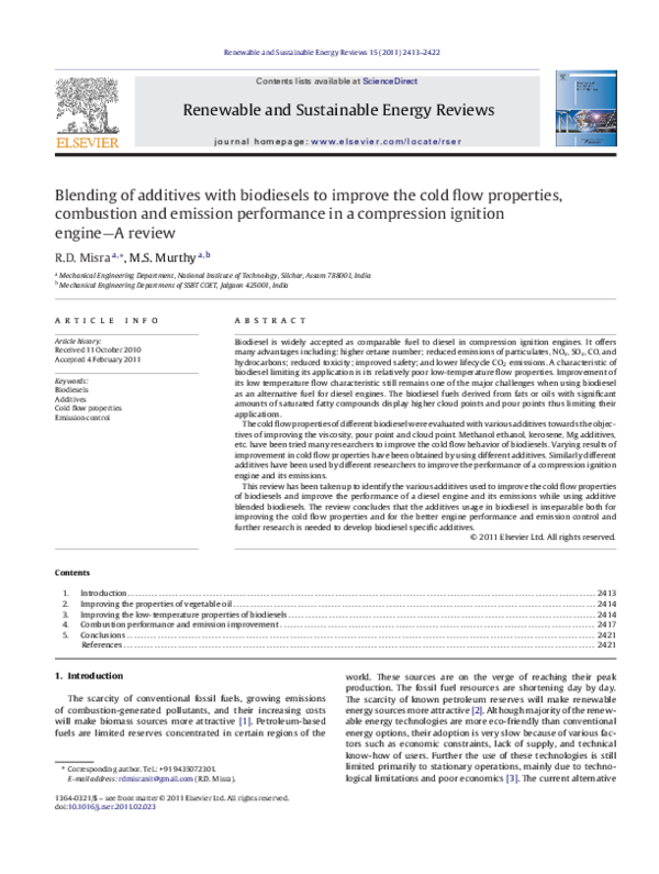 (PDF) Blending of additives with biodiesels to improve the cold flow ...