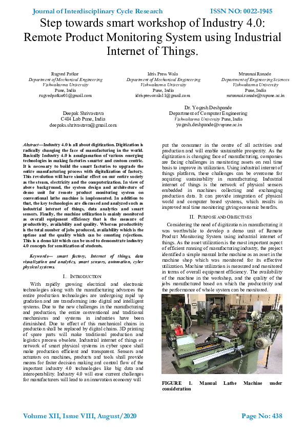 (PDF) Step towards smart workshop of Industry 4.0: Remote Product ...