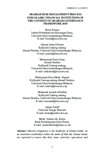 (PDF) Shariah Risk Management Process for Islamic Financial ...