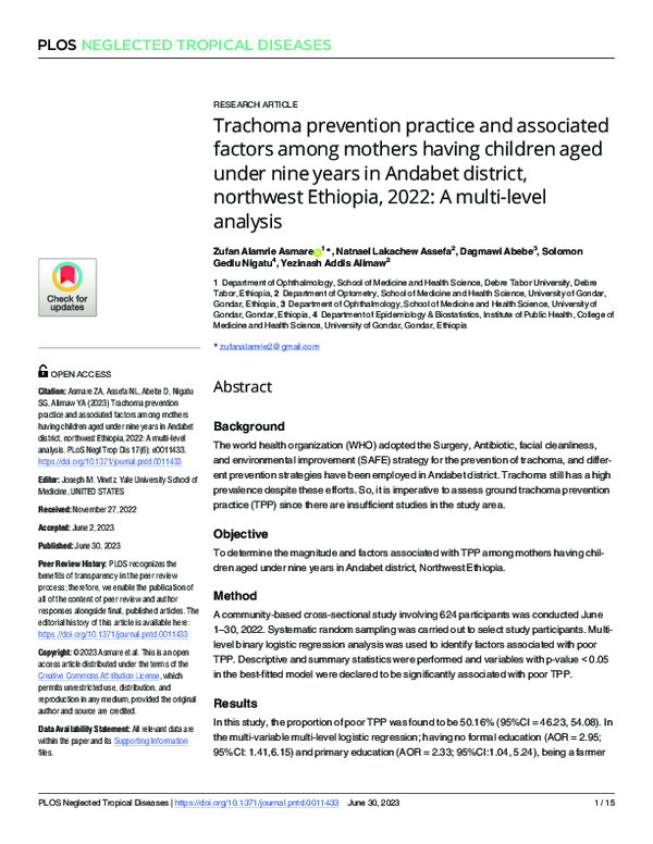 (PDF) Trachoma prevention practice and associated factors among mothers ...