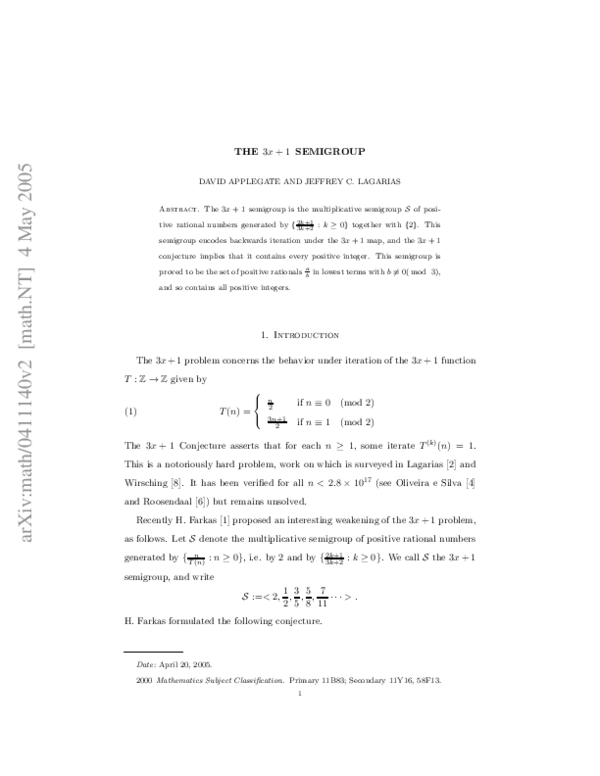(PDF) The 3x+1 Semigroup
