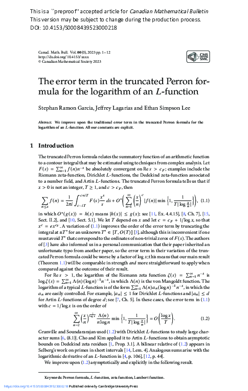 (PDF) The error term in the truncated Perron formula for the logarithm of an L-function