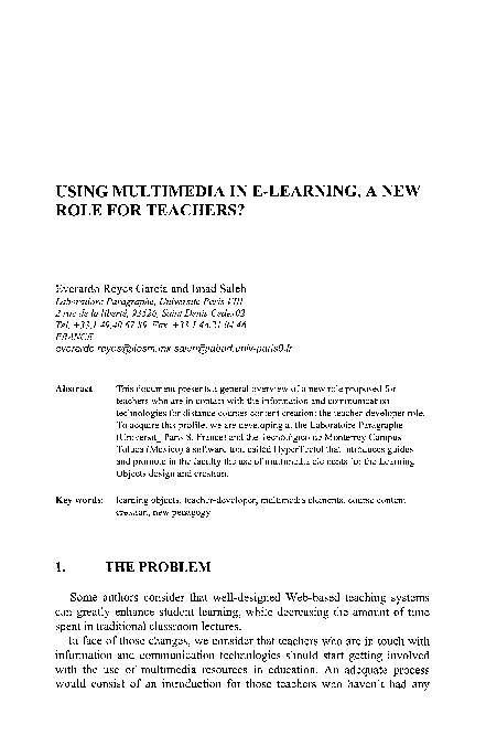 (PDF) Using Multimedia in E-Learning, a New Role for Teachers?