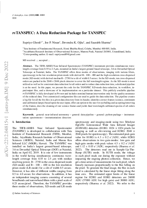 (PDF) pyTANSPEC: A data reduction package for TANSPEC