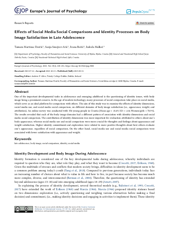(PDF) Effects of social media social comparisons and identity processes ...