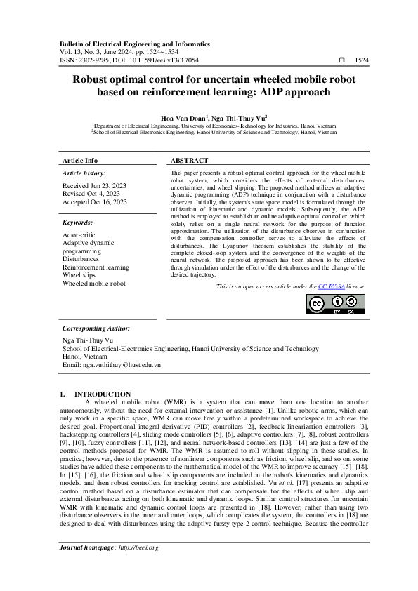 Pdf Robust Optimal Control For Uncertain Wheeled Mobile Robot Based On Reinforcement Learning