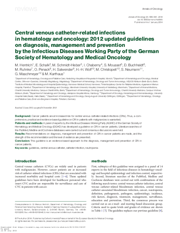 (PDF) Central venous catheter-related infections in hematology and ...